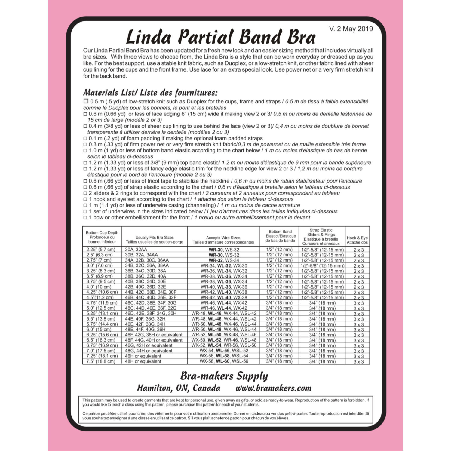 Linda Partial Band Underwired Bra Pattern - Bra-Makers Supply
