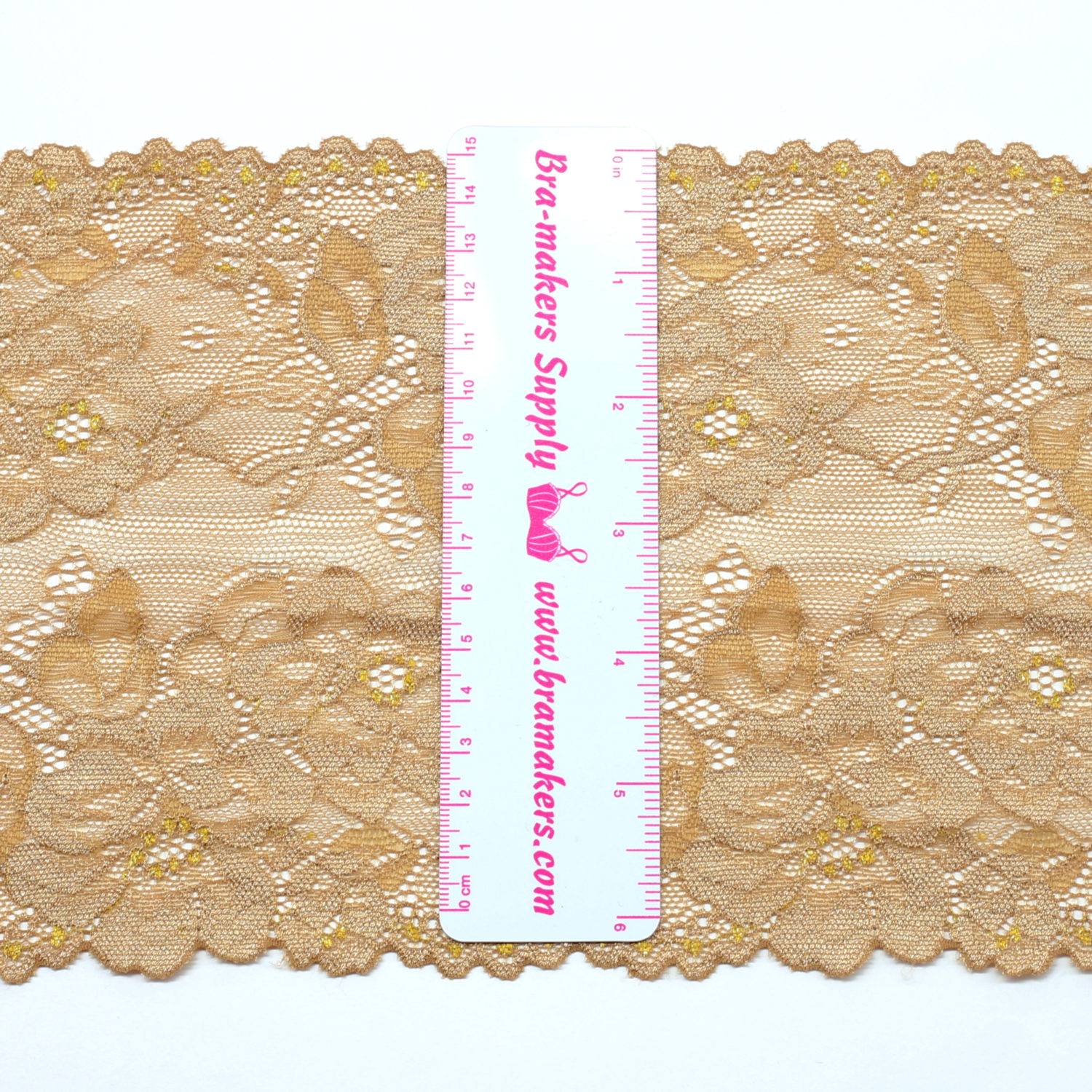Six Inch Dark Beige Gold Floral Stretch Lace - Bra-Makers Supply