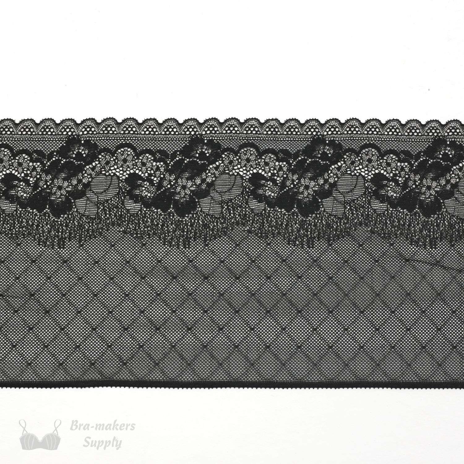 Six Inch Silver Black Border Floral Stretch Lace - Bra-Makers Supply